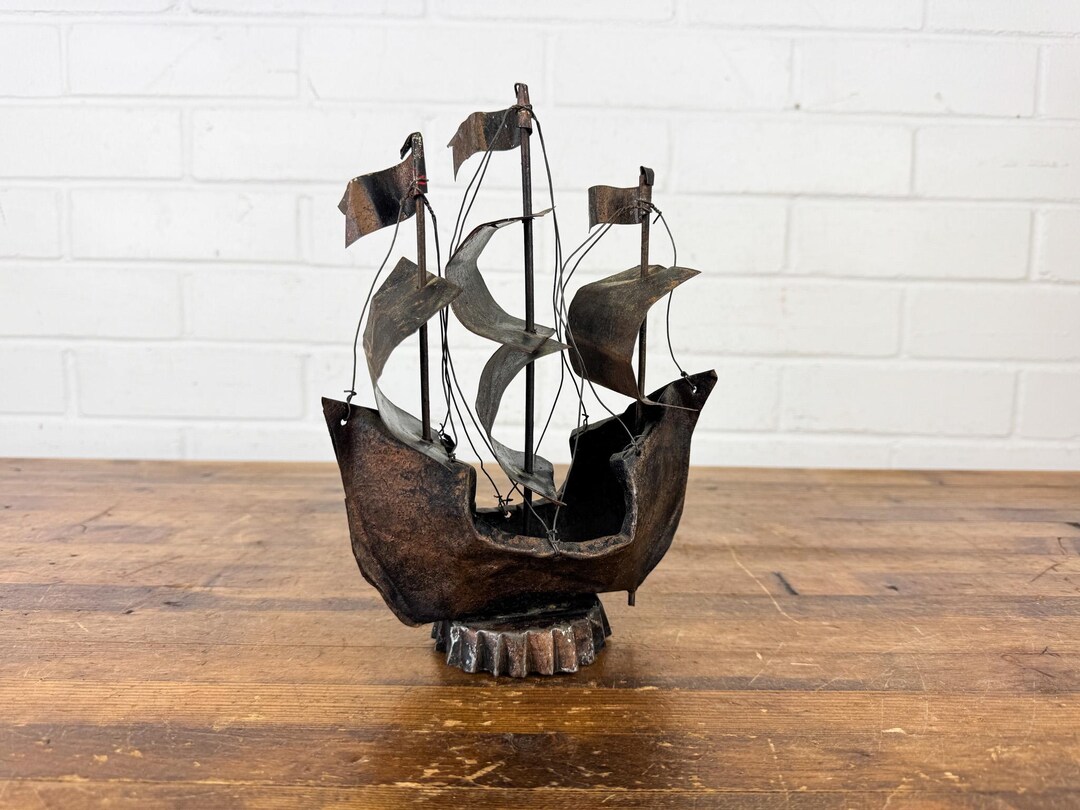 Vintage Metal Schooner Ship Mid Century Brutalist Metal Viking Ship ...