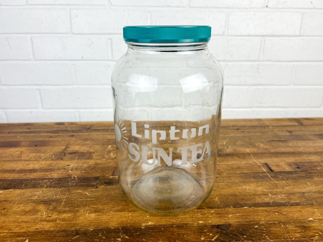 Vintage Lipton Sun Tea Jar – Clear Glass 1-gallon Container With Green ...