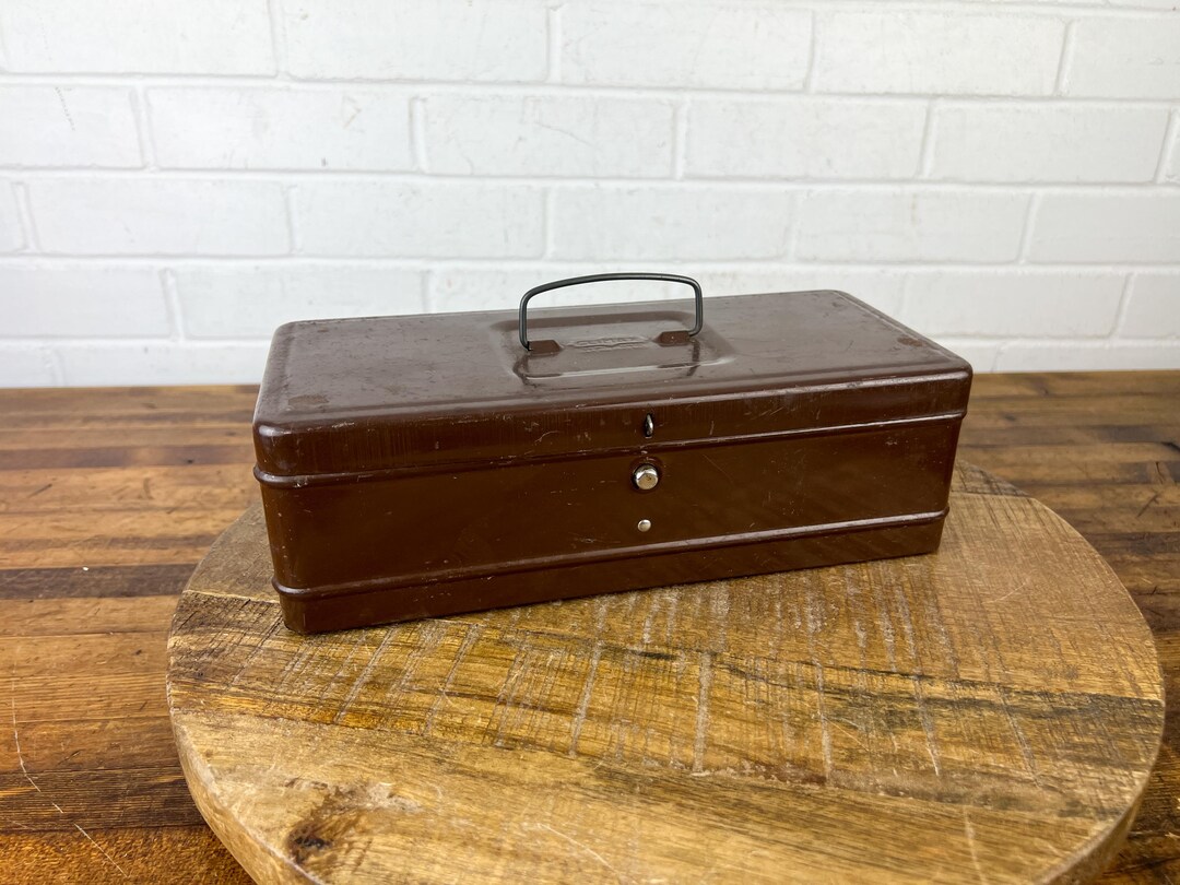 Vintage Dark Brown Metal Utility Box Small Simple Toolbox Small Old ...