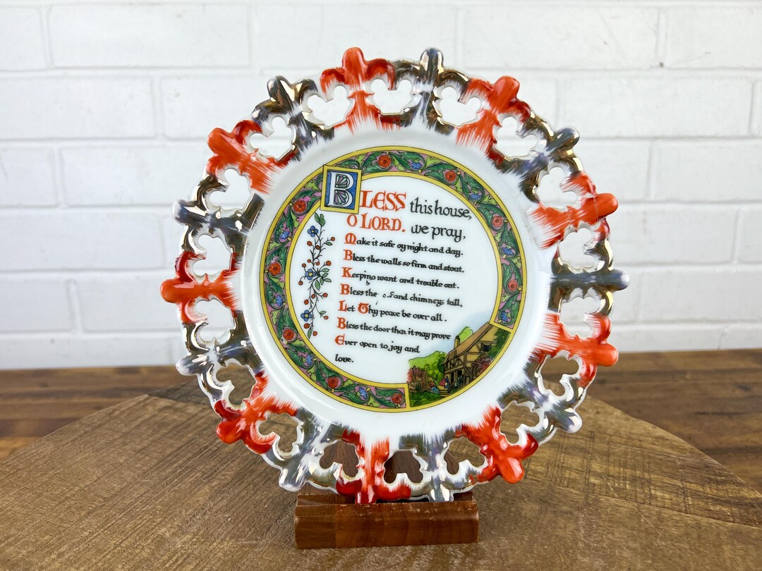 Vintage Bless This House Wall Plate Simple Round House Blessing Wall ...