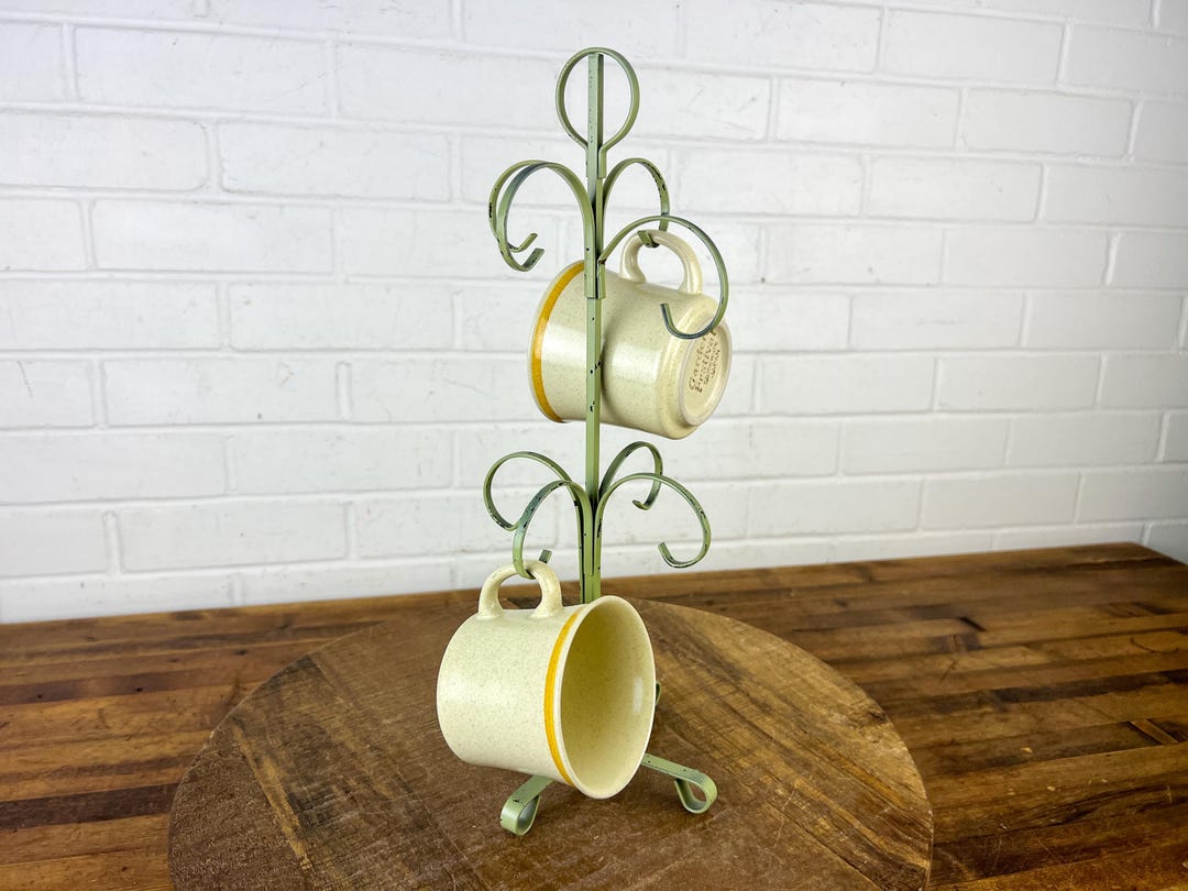 Vintage Sage Green Mug Tree With Daisy on Top for 8 Coffee Cups Metal ...