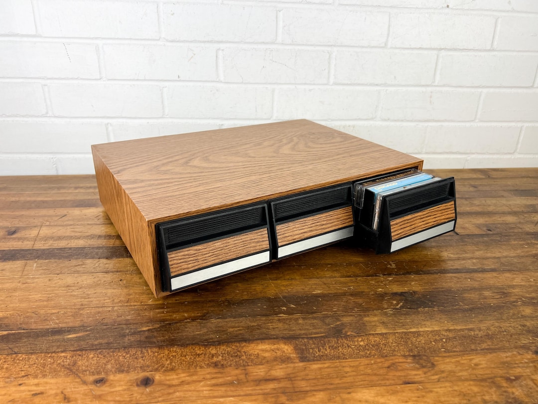 Vintage Faux Wood Cassette Tape Holder With 3 Pull Out Drawers Holds 42 ...