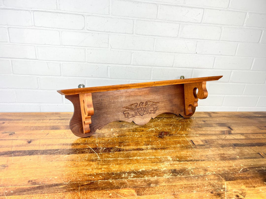 Vintage 1976 Wooden Shelf • Handcrafted Eagle & Shield Wall Rack ...
