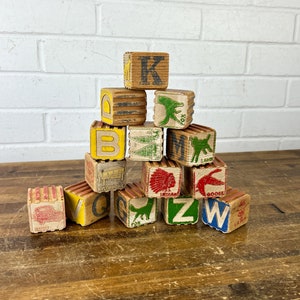 14 Distressed Vintage Wooden Letter Blocks Vintage Wood ABC Blocks ...