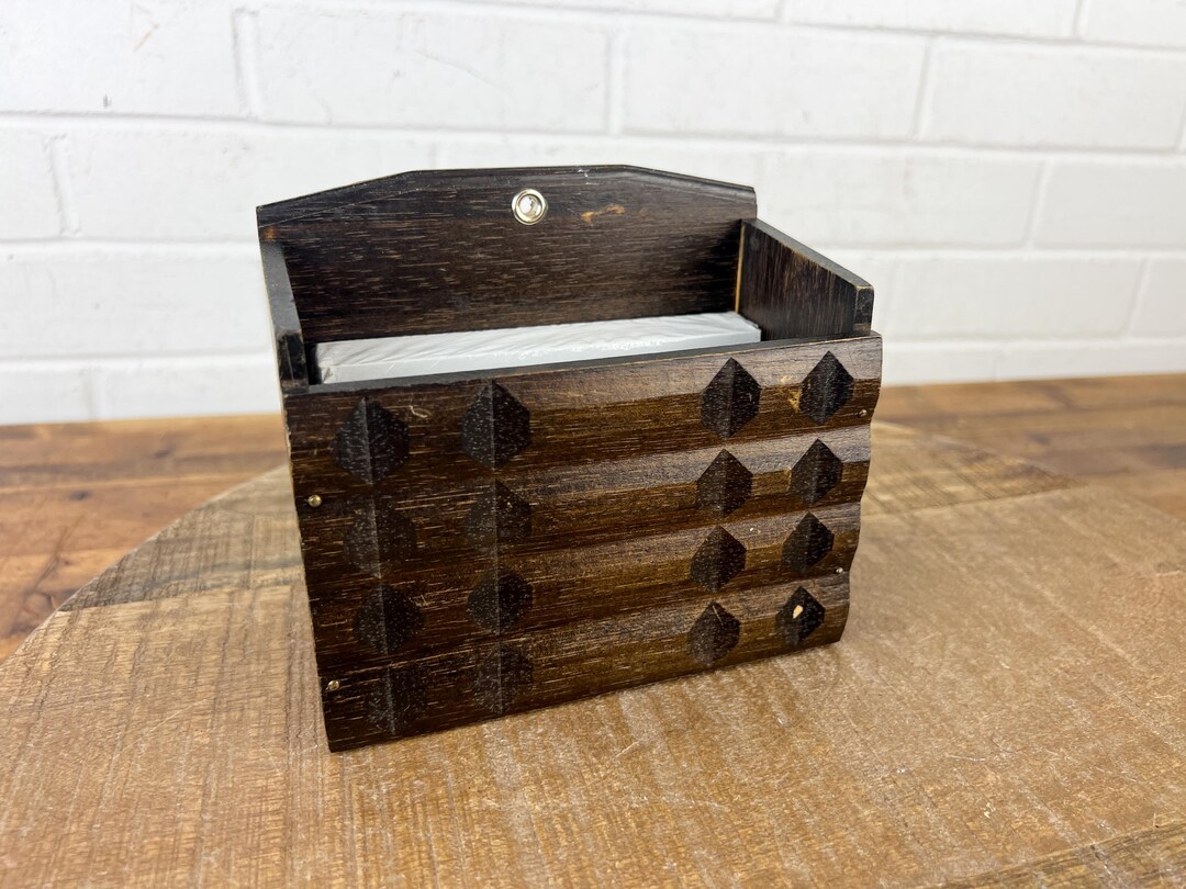 Vintage Simple Dark Wood 3x5 Card Holder Hanging Recipe Box for 3x5 ...