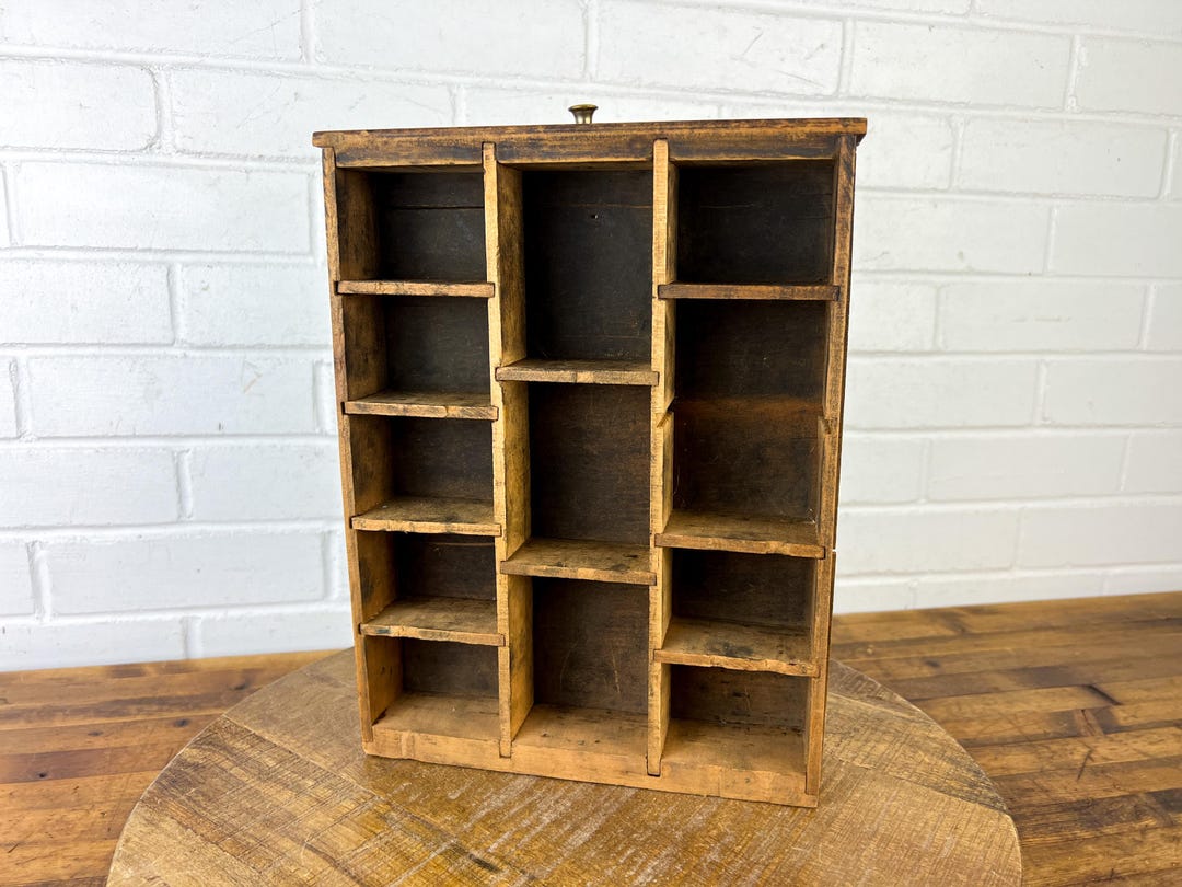 12x9" Small Vintage Wooden Cubby Shelf With 12 Slots Little Printers ...
