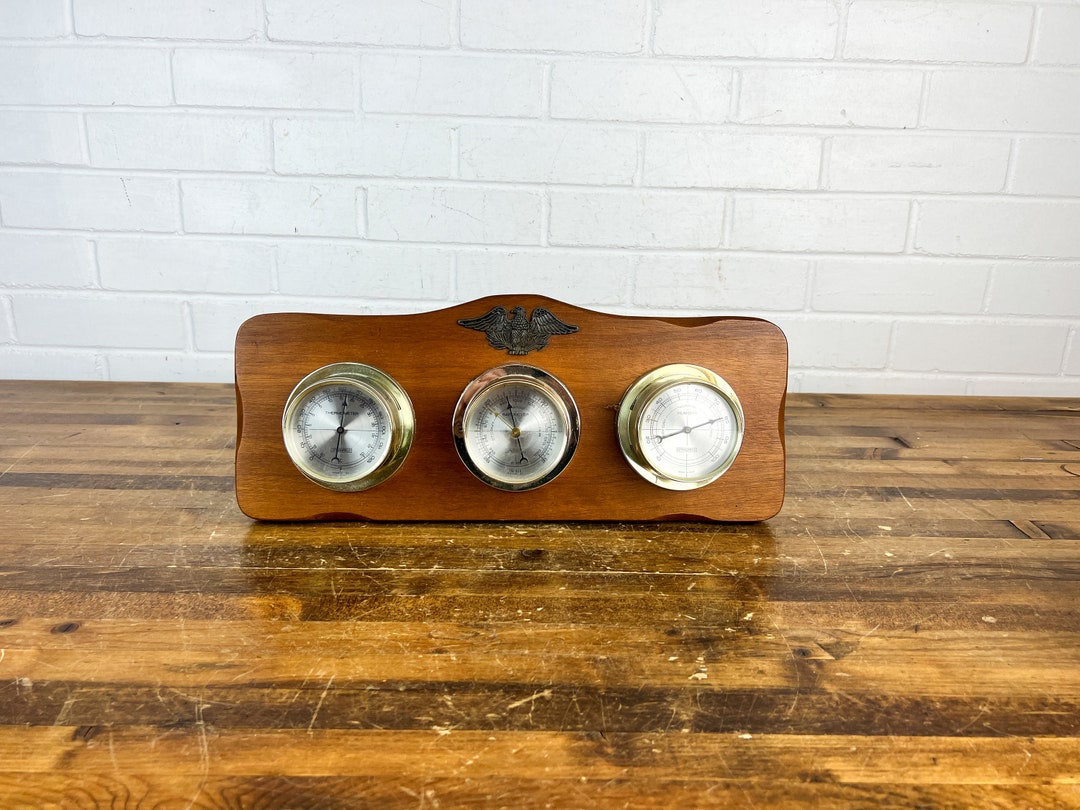 Vintage Springfield Brown Wood Weather Station Hanging Hygrometer ...