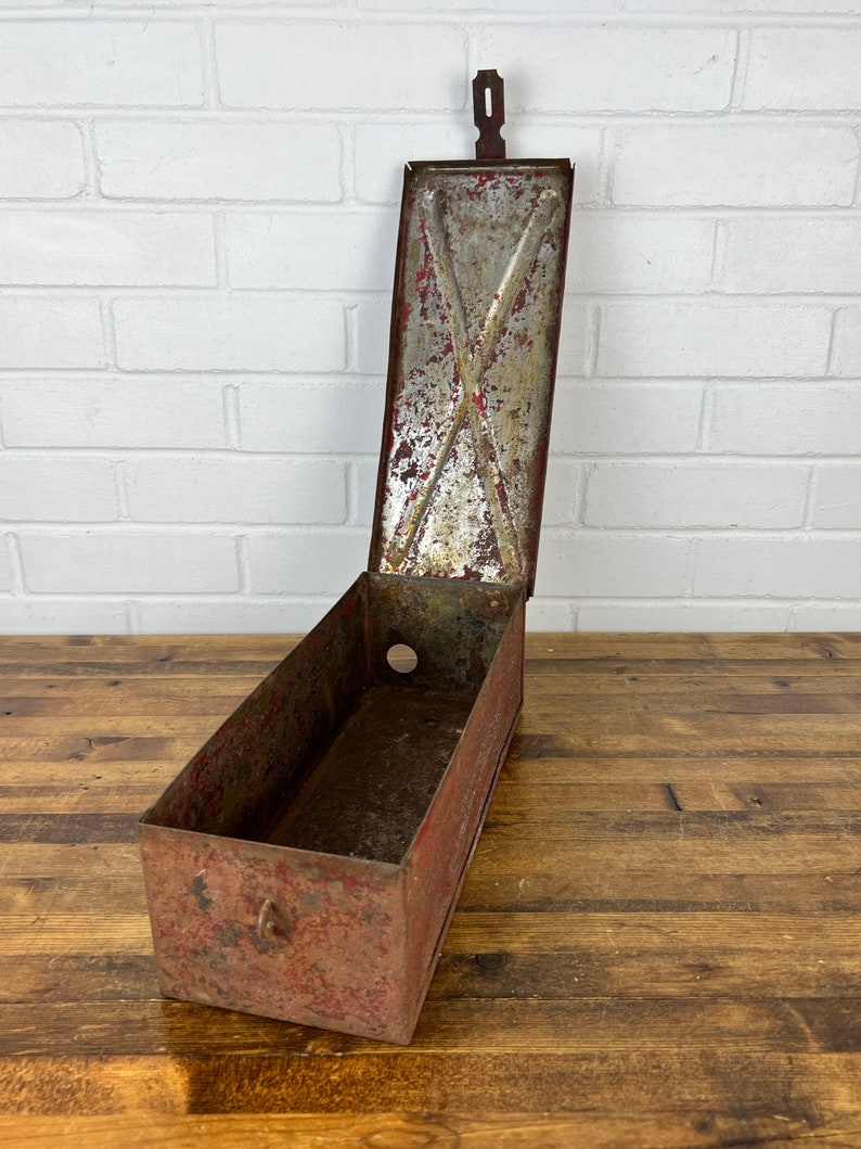 Vintage Distressed Red Metal Box With Top Hinged Lid Latch and - Etsy