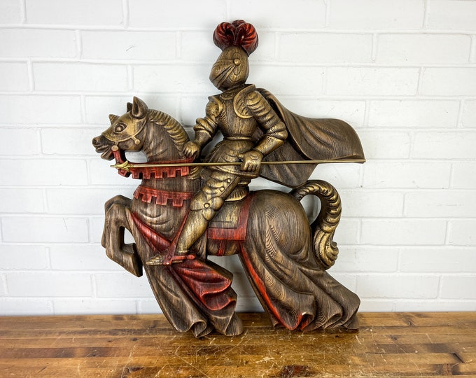 26x23" Vintage Jousting Knight Wall Hanging by Burwood Products Soldier ...