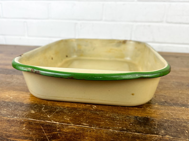 12x9" Vintage Rectangle Enamel Pan Authentic Chipped Enamelware Kitchen ...