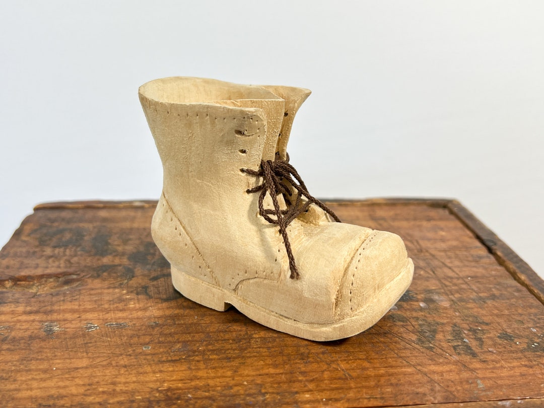 Small Carved Wooden Boot With Laces Vintage Tiny Thing That is Awesome ...