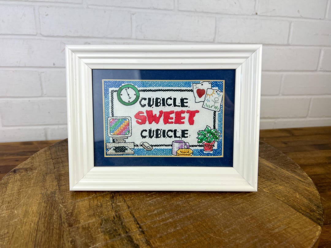 Completed Vintage Cubicle Sweet Cubicle Cross Stitch in White Frame ...