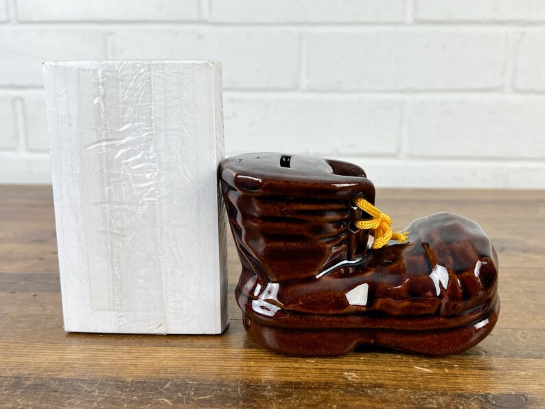 Vintage Terracotta Brown Shoe Piggy Bank Little Hiking Boot - Etsy