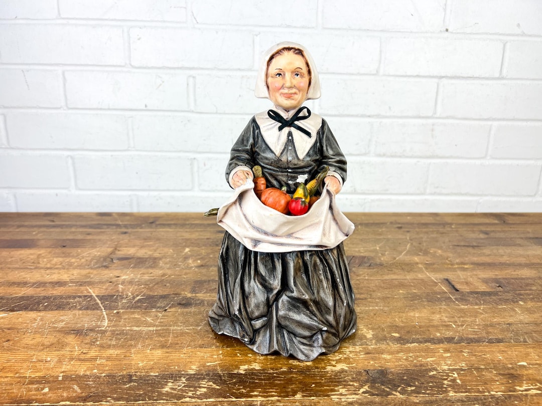 Vintage Ceramic Female Pilgrim Figurine | 10 Inch Thanksgiving Harvest ...