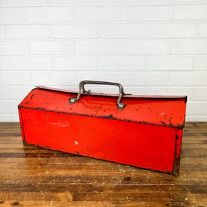 Large Distressed Vintage Orange Tool Box Orange Red Metal Box Tool ...