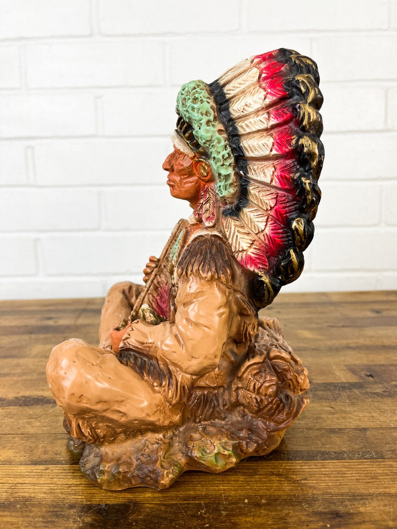 Vintage American Indian Statue Ceramic Indian Chief Native - Etsy