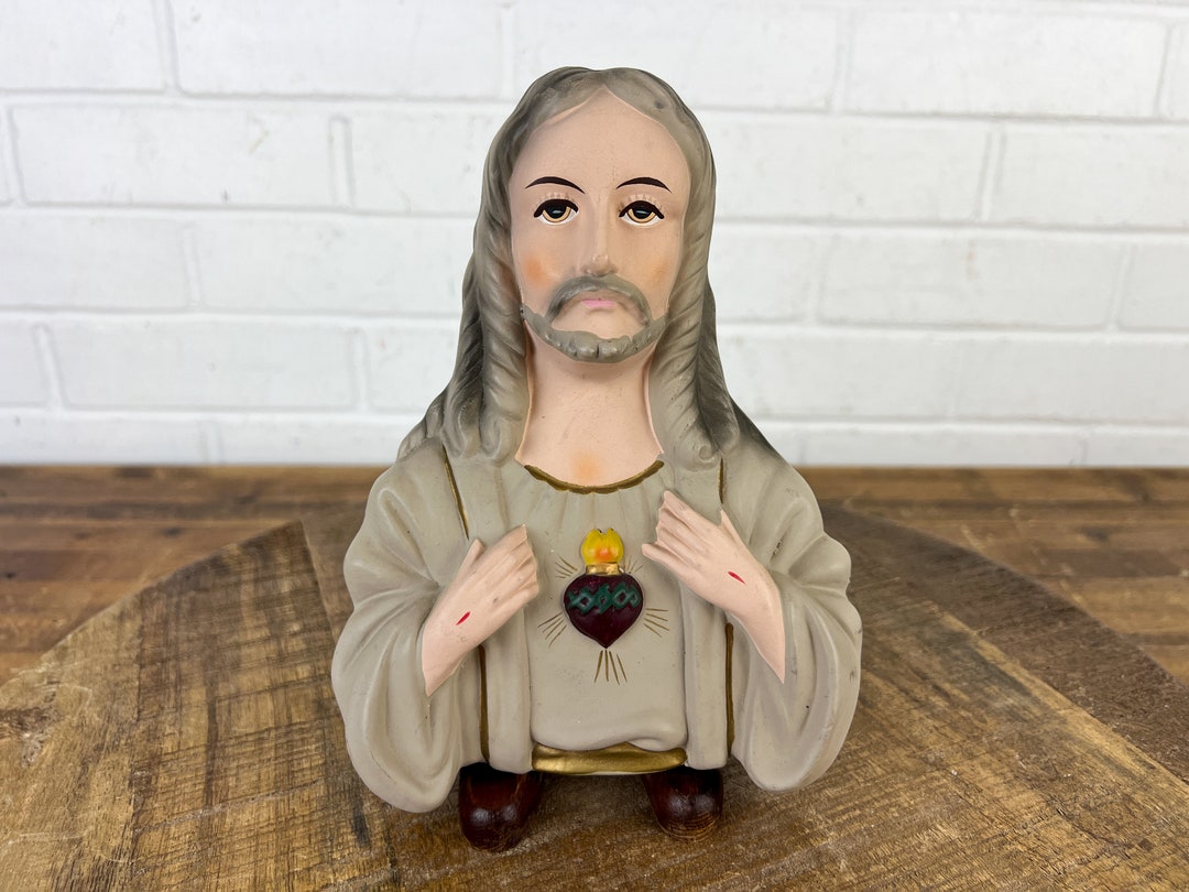 Vintage Ceramic Jesus Christ Wall Plaque Made in Japan 3D Sacred Heart ...