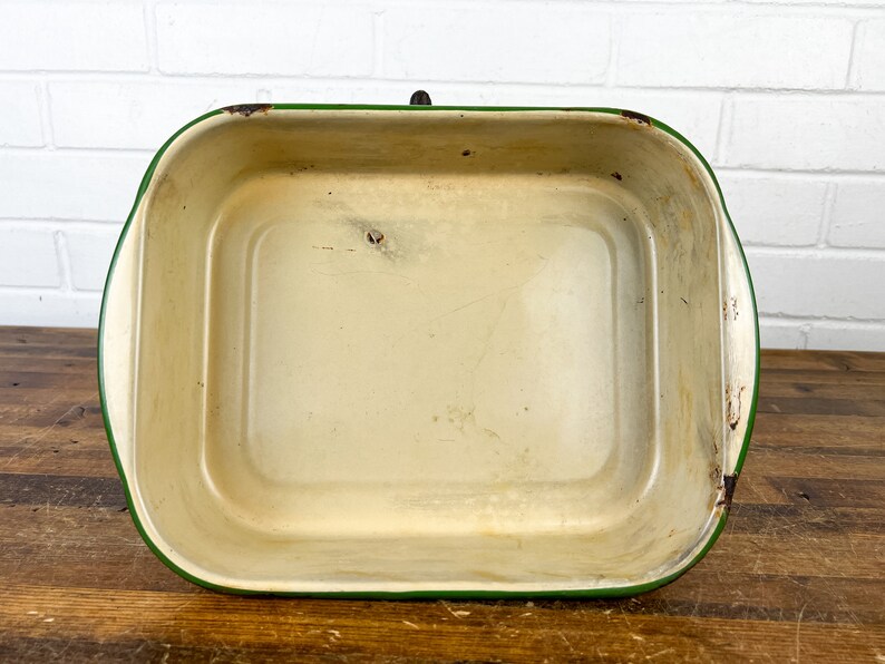12x9" Vintage Rectangle Enamel Pan Authentic Chipped Enamelware Kitchen ...