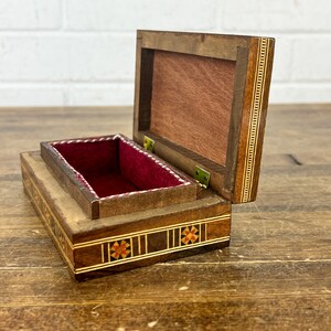 5x3 Vintage Inlay Wood Box With Lid Small Brown Wooden - Etsy