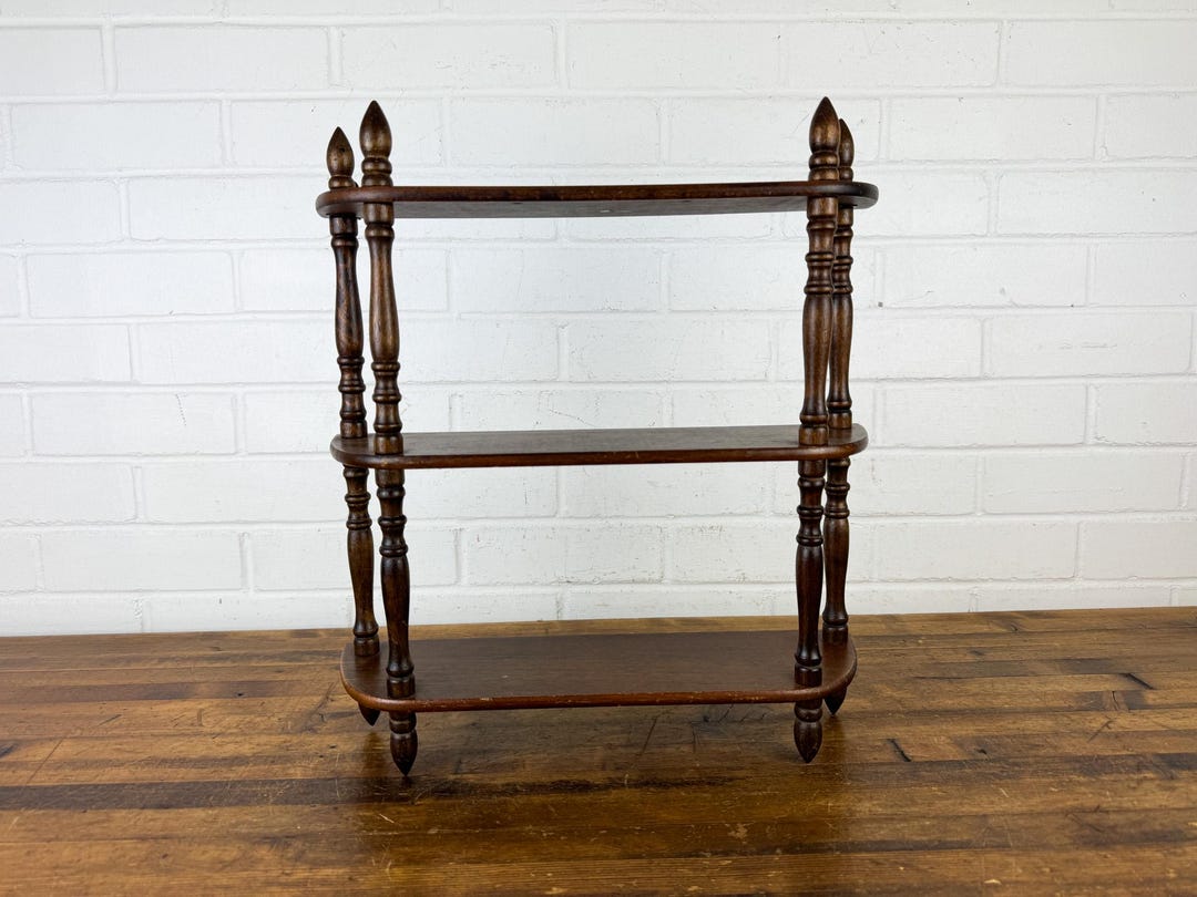 Vintage Wood Spindle Wall Shelf 3 Tier Shelf With 3 Shelves Standing or ...