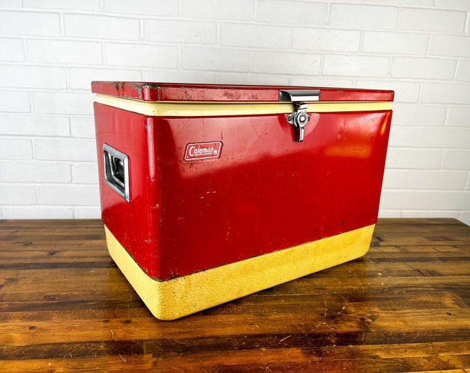 1980s Vintage Red Metal Cooler Coleman Ice Chest Cooler Authentic 80s ...