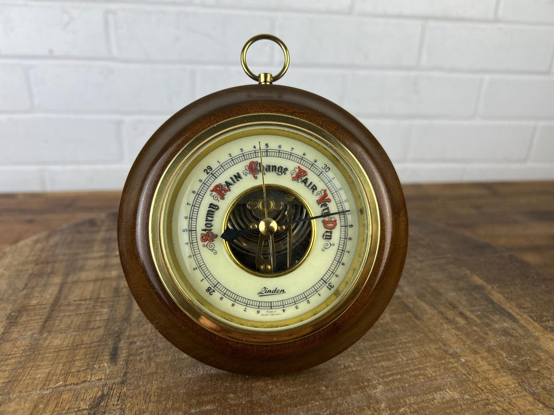 Vintage Linden Wood Barometer Weather Station Made in Western Germany ...