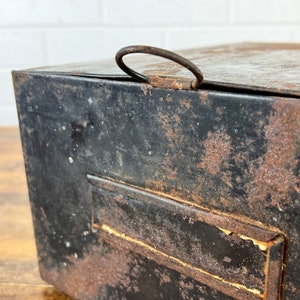 Vintage Black Distressed Metal Box Lid File Box Holds Paper Industrial ...