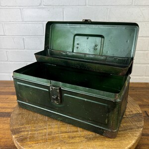 Distressed Vintage Green Metal Box With Tray With Latch Green Container ...