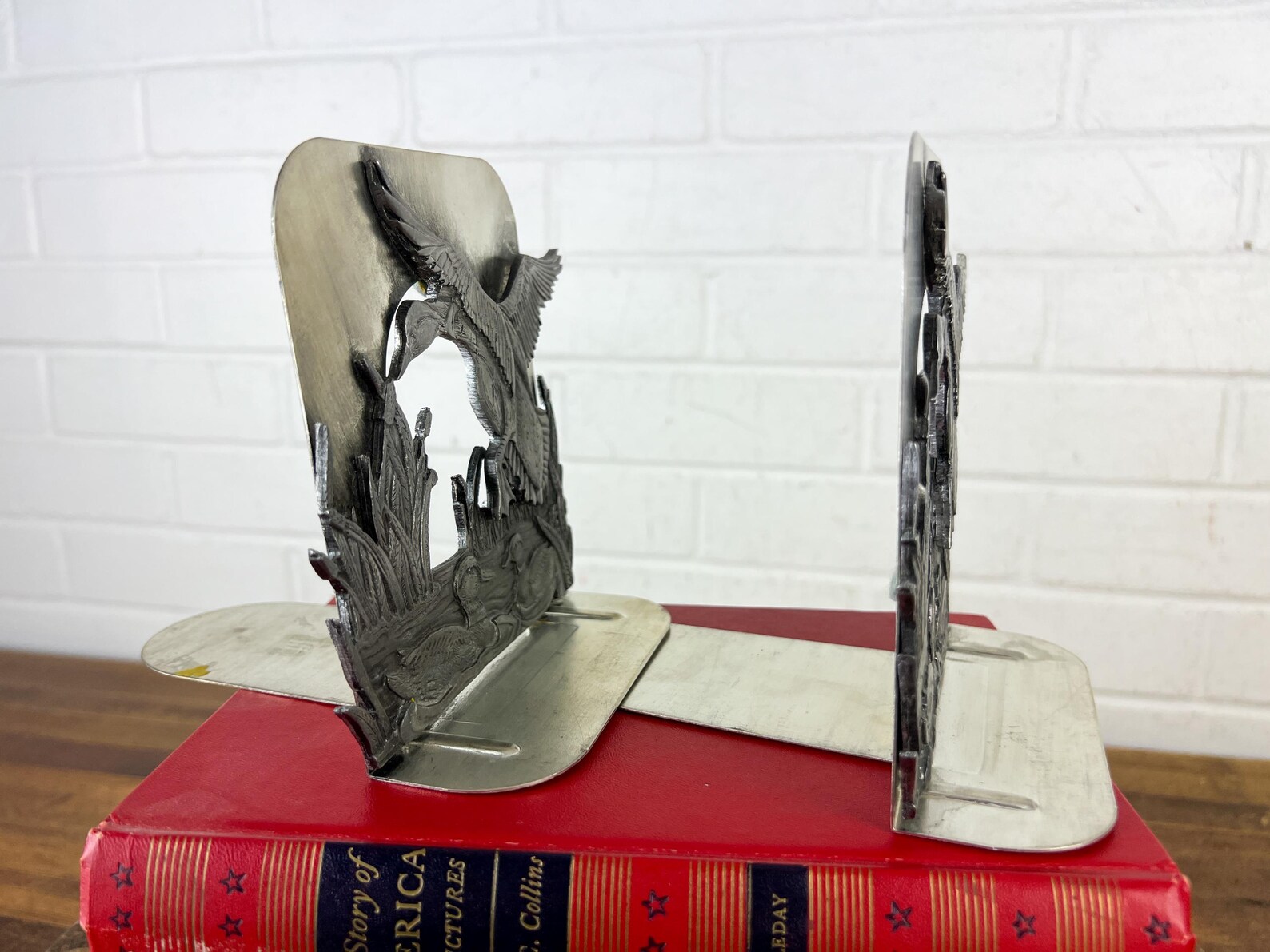 Pair of Vintage Pewter Duck Bookends Matching Set Silver Bookends Book ...