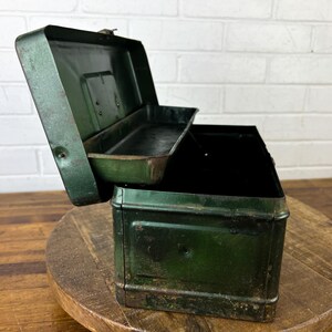 Distressed Vintage Green Metal Box With Tray With Latch Green Container ...