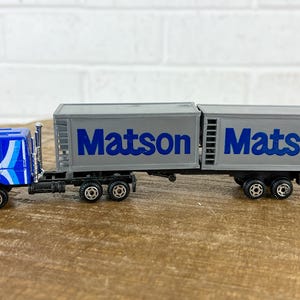 Vintage Blue Semi Truck With Trailer Matson Old Mack Truck Diecast ...