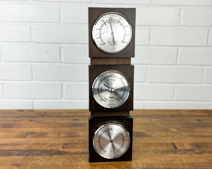 Vintage Focal Dark Brown Wood Weather Station for Wall Marked Western ...