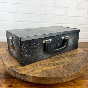 Vintage Speckled Black Metal Box With Handle Industrial Storage Metal ...