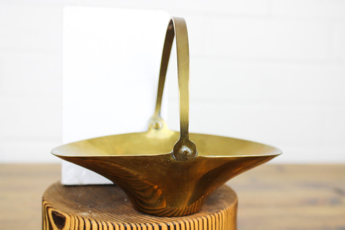 Small Vintage Solid Brass Basket with Top Handle Made in | Etsy