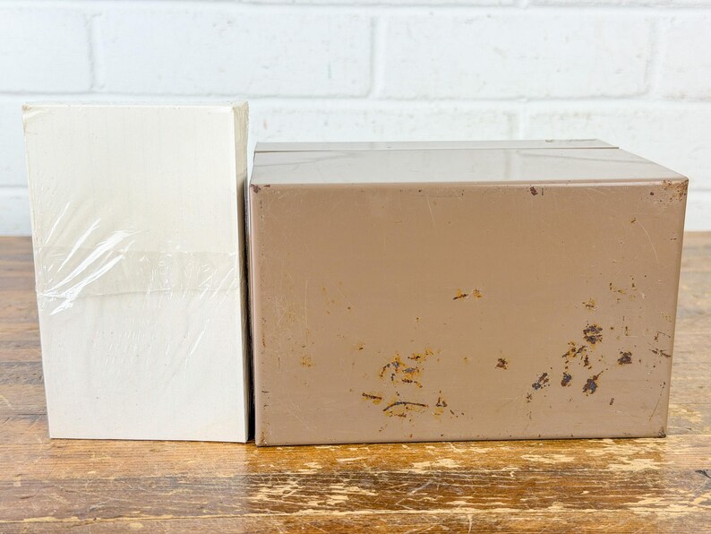 Vintage Metal Recipe Box | Tan Index Card File | Industrial Note Card ...