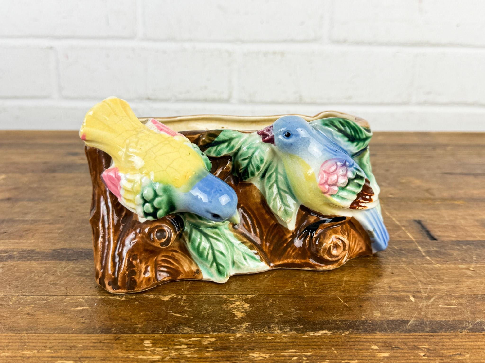 Vintage Japanese Ceramic Bird Planter Colorful 3D Birds on Tree ...