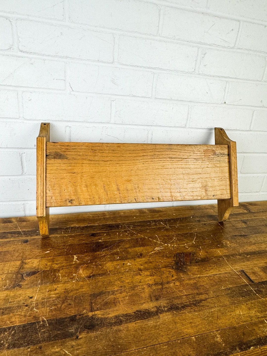 Vintage Wooden Church Pew Hymnal Holder – Rustic Wall Shelf or Magazine ...