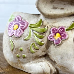 Vintage Ceramic Rabbit Planter With Purple Flowers Beige Inarco Bunny ...