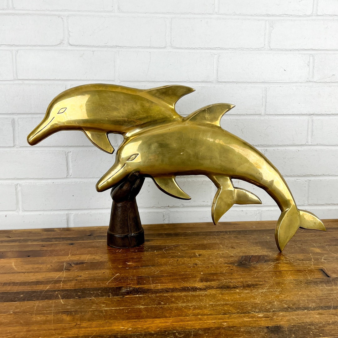 22x10" Large Vintage Double Dolphin Solid Brass Wall Hanging Brass ...
