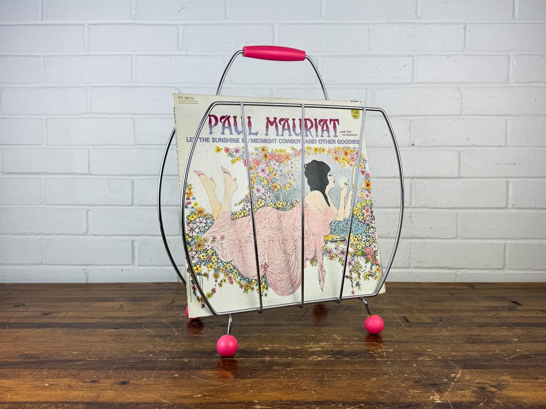 Vintage Atomic Sputnik Magazine Rack Chrome Pink Space Age Vinyl Record ...