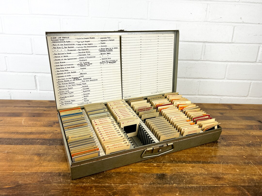 Vintage Gray Metal 35mm Slide File Box With Lid Latch Handle Mansfield ...