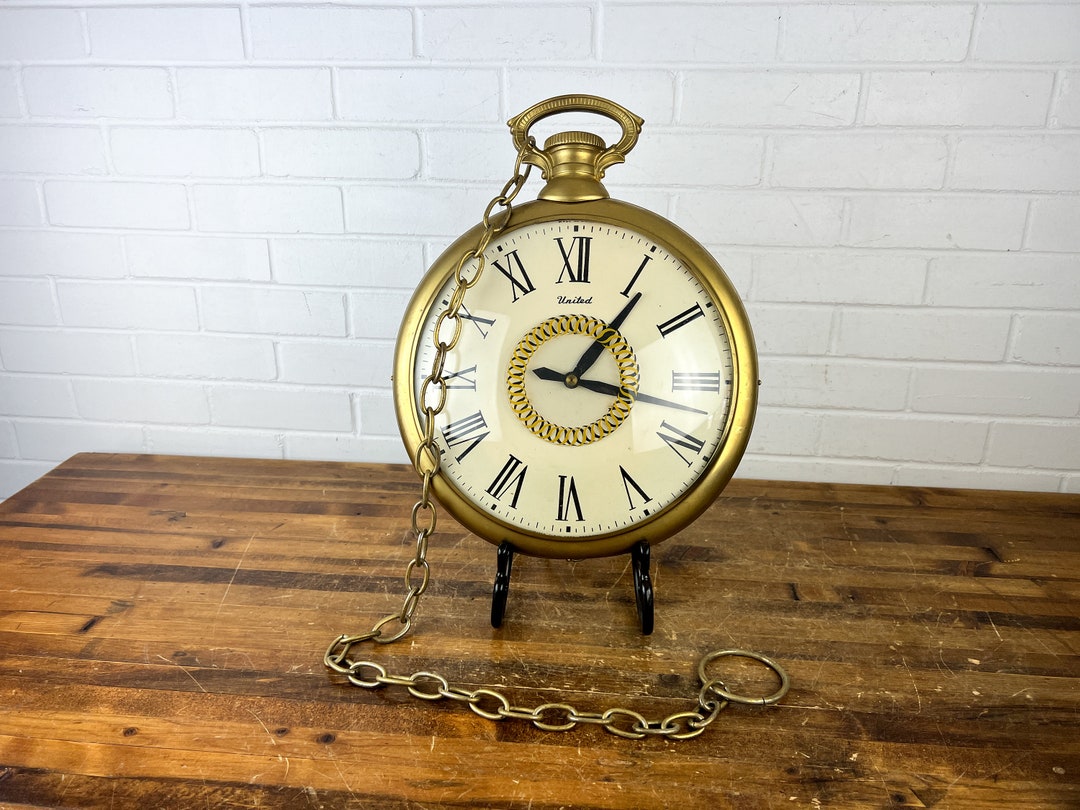 Working 17 Vintage Pocket Watch Wall Clock Gold Metal Swag Clock by ...