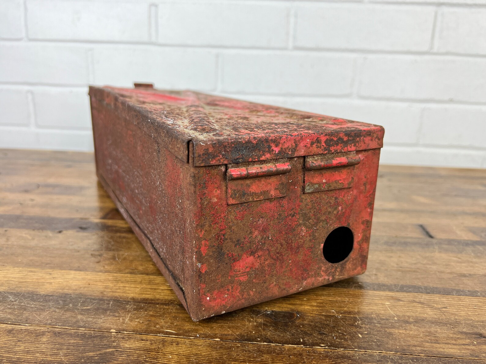 Vintage Distressed Red Metal Box With Top Hinged Lid Latch and - Etsy