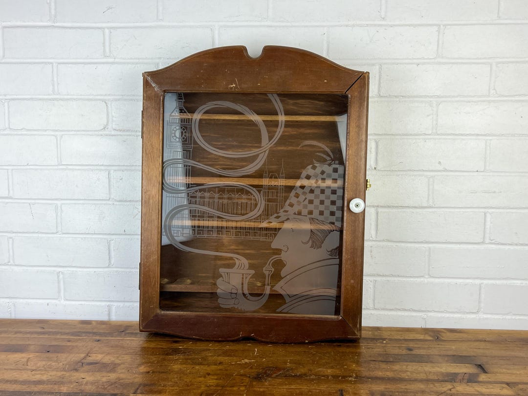 Vintage Wood and Glass Pipe Display for Wall Sherlock Holmes Hanging ...