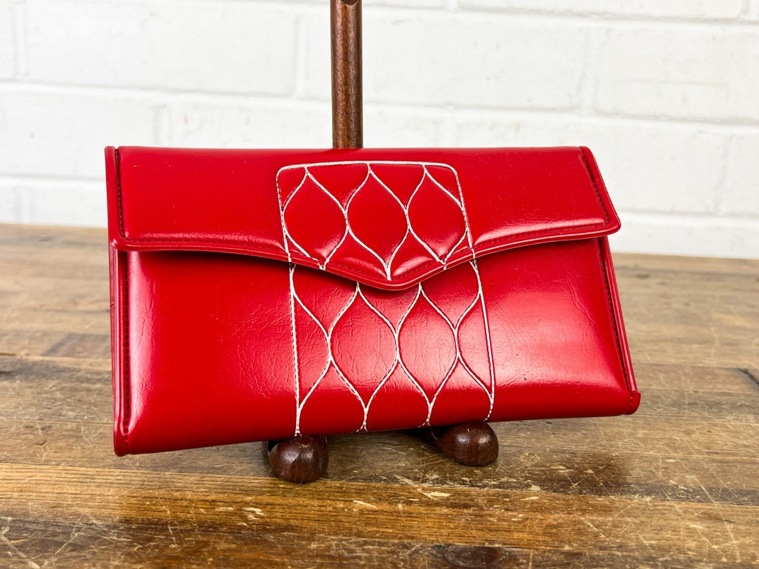 Vintage Red Vinyl Checkbook Wallet Checkbook Cover for Women Wide ...