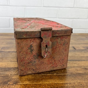 Vintage Distressed Red Metal Box With Top Hinged Lid Latch and - Etsy