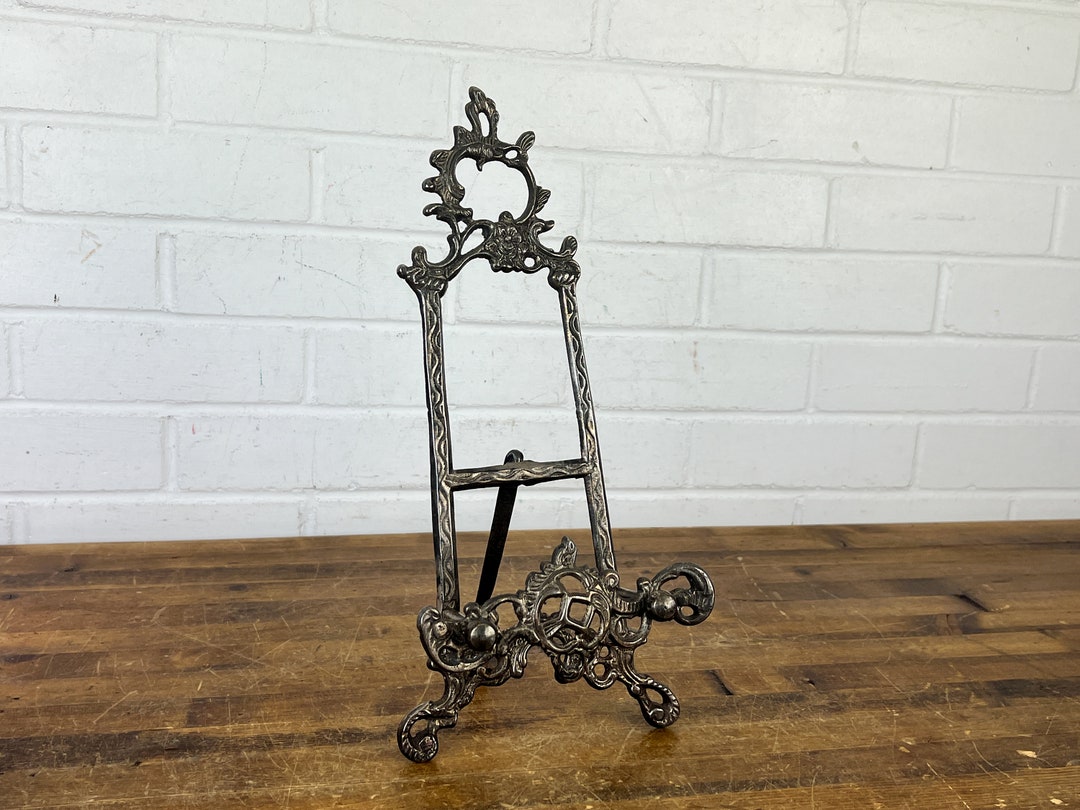 13" Vintage Silver Metal Easel Display Stand Authentic Table Top ...
