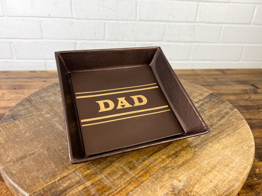 Vintage Brown Dad Catchall Tray With Slanted Side Square Trinket Tray ...