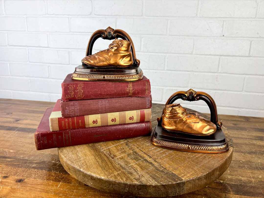 Vintage Bronze Baby Shoe Bookends - Etsy