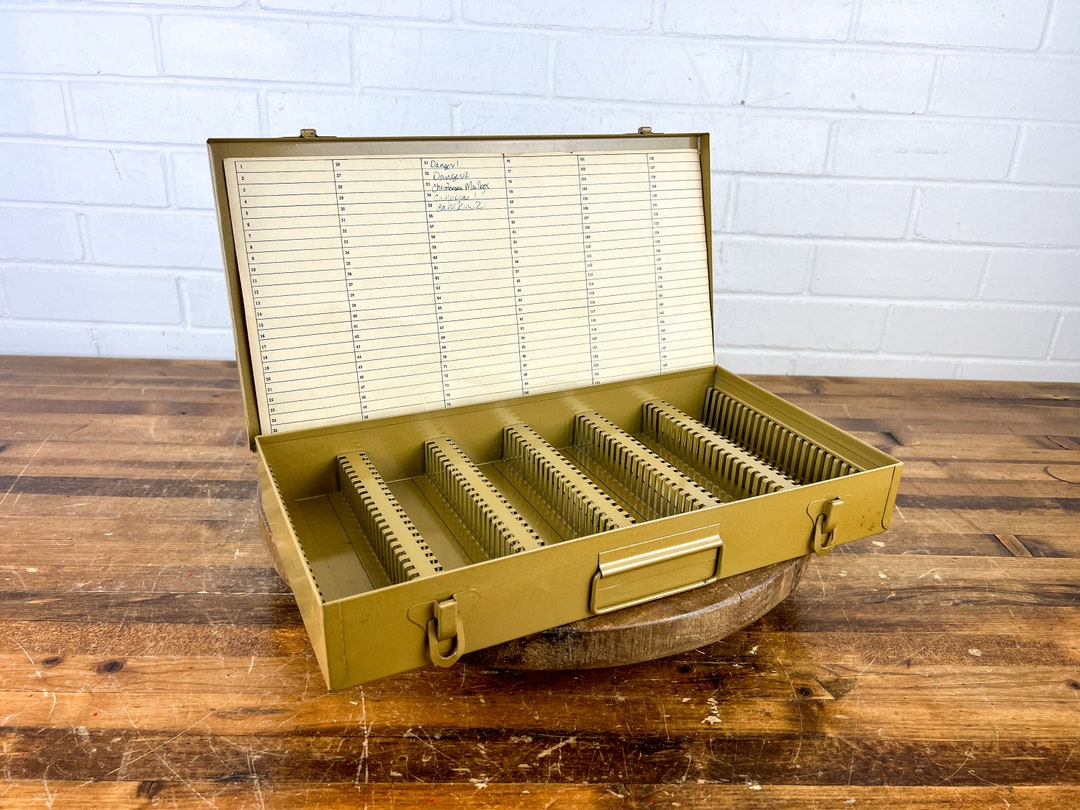 Vintage Light Gold Metal 35mm Slide Box With Latch and Handle Projector ...